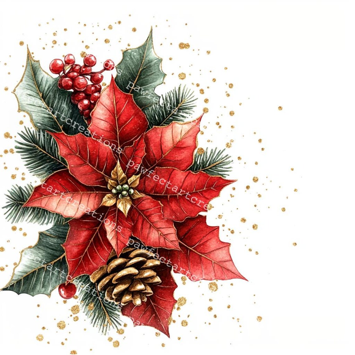 20 Poinsettia Decor Clipart, Christmas Card, Winter Floral Art ...