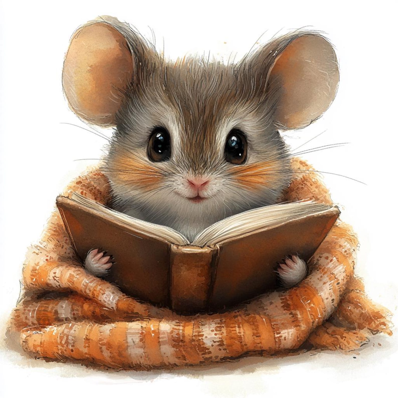 15 Mouse Reading Book Clipart, Cute Mouse Clipart, Printable Watercolor ...