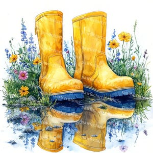 12 Rain Boots With Spring Flowers Clipart, Garden Art, Floral Rain ...
