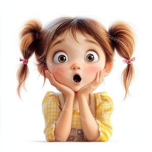 10 Cute Pigtail Girls Clipart, Funny Girl, Pigtails Hair, Printable ...