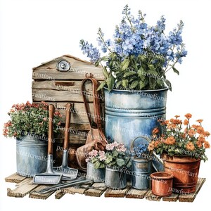 17 Vintage Gardening Tools Clipart, Spring Gardening Clipart, Garden ...