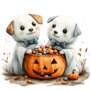 10 Cute Dog Ghost Clipart, Halloween Dog, Spooky Dog, Printable ...