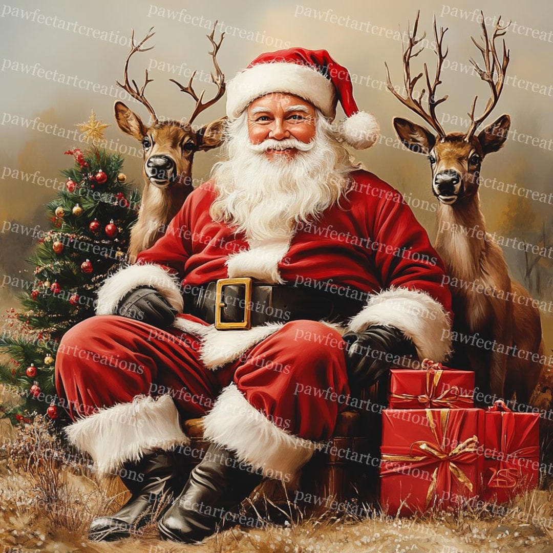 15 Santa With Reindeer Clipart, Festive Holiday, Whimsical Holiday ...