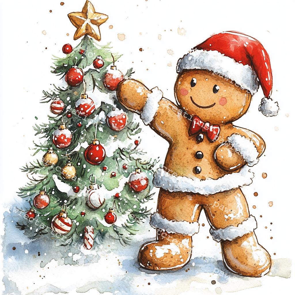 Gingerbread Man Christmas Clipart: Watercolor Jpgs for Junk Journals ...