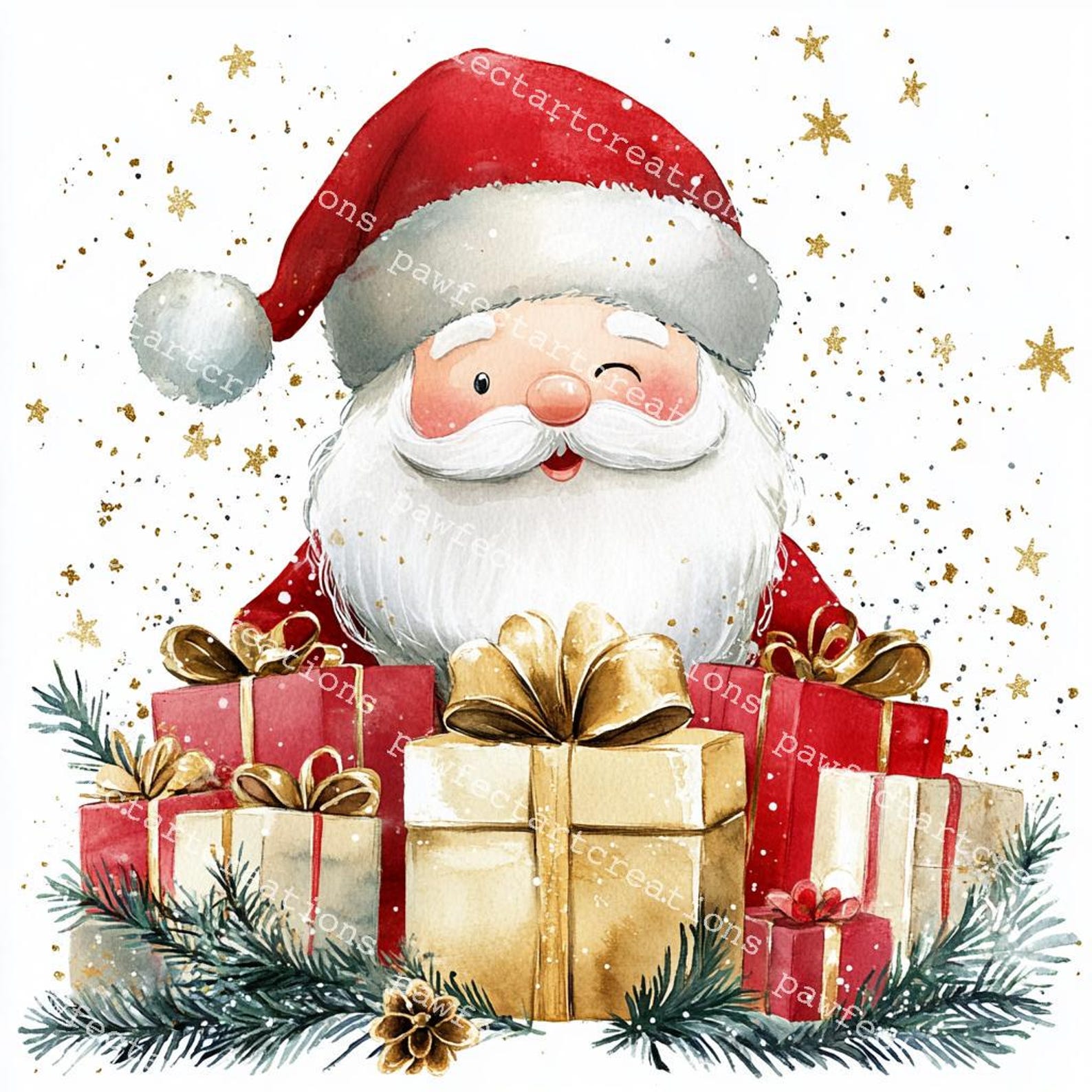 Christmas Santa Clipart: Gold Foil Watercolor Designs (digital Download ...