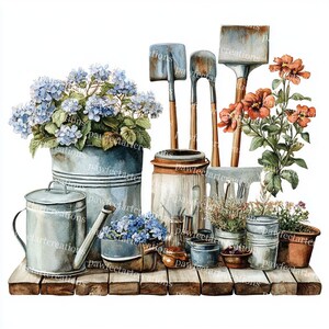 17 Vintage Gardening Tools Clipart, Spring Gardening Clipart, Garden ...