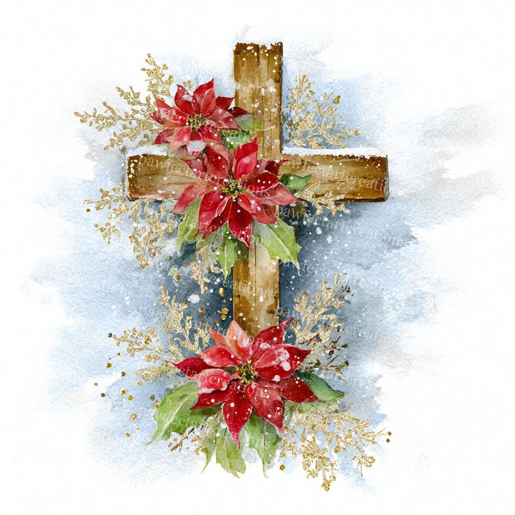 20 Christmas Cross Clipart, Christmas Card, Cross Print, Christmas ...