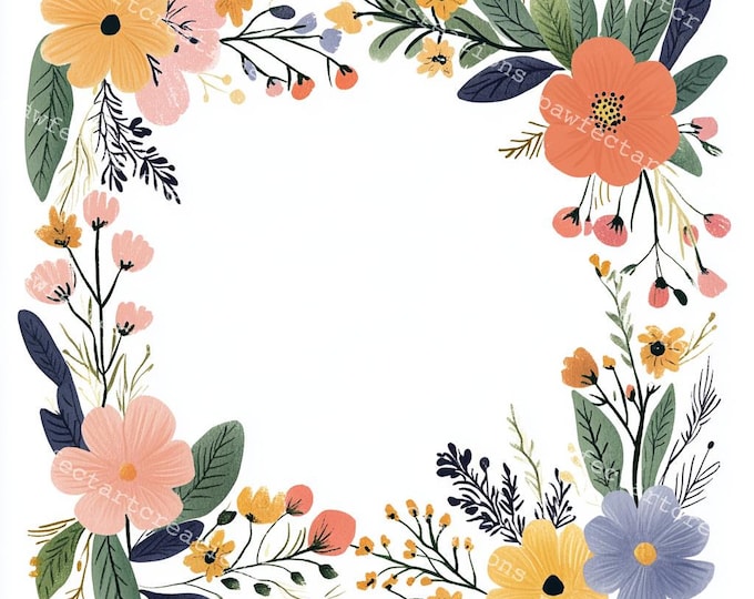 12 Floral Decors, Various Floral Frames, Digital Clipart, Watercolor ...