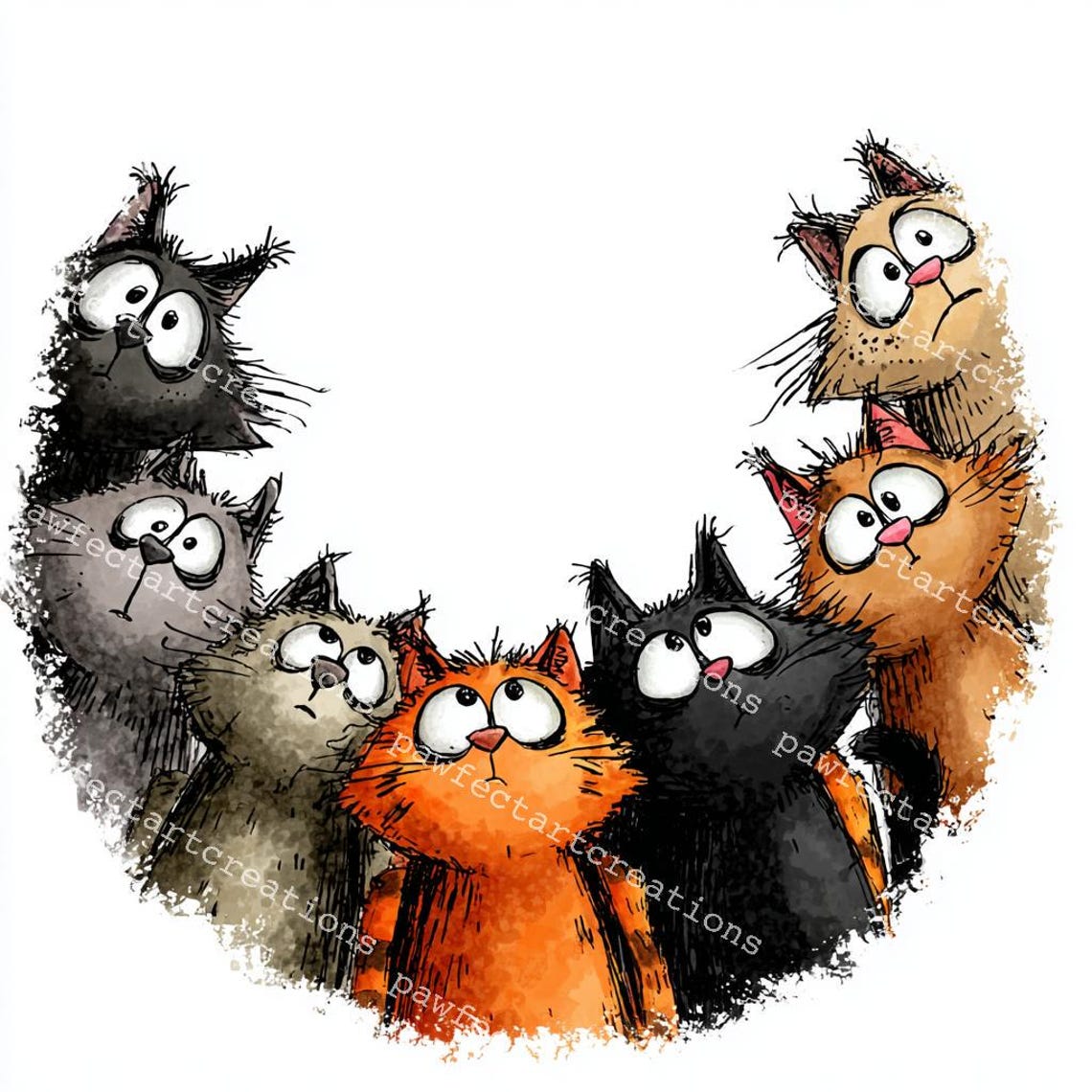 Quirky Cats Watercolor Clipart: Whimsical Kitten Art, Card Making ...