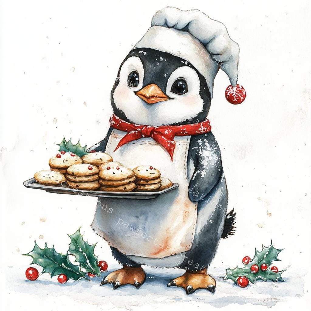 10 Christmas Penguin Clipart: Watercolor Baby Penguins (digital ...