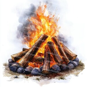 Bonfire Clipart: Watercolor Campfire, Firewood (digital Download) - Etsy