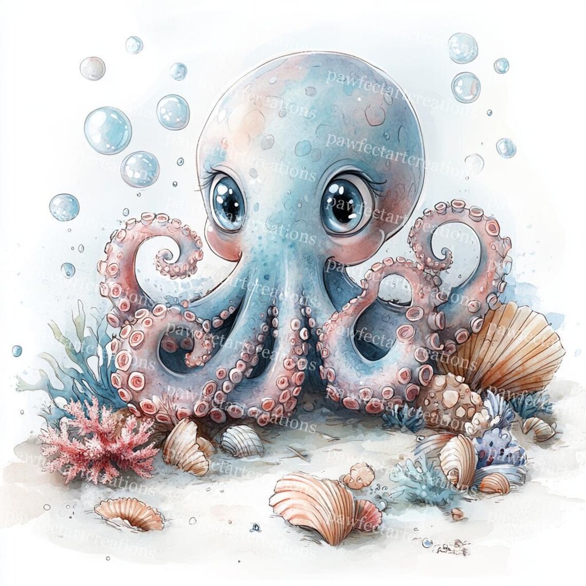 12 Cute Cartoon Octopus Clipart, Ocean Animals, Under the Sea Clipart ...