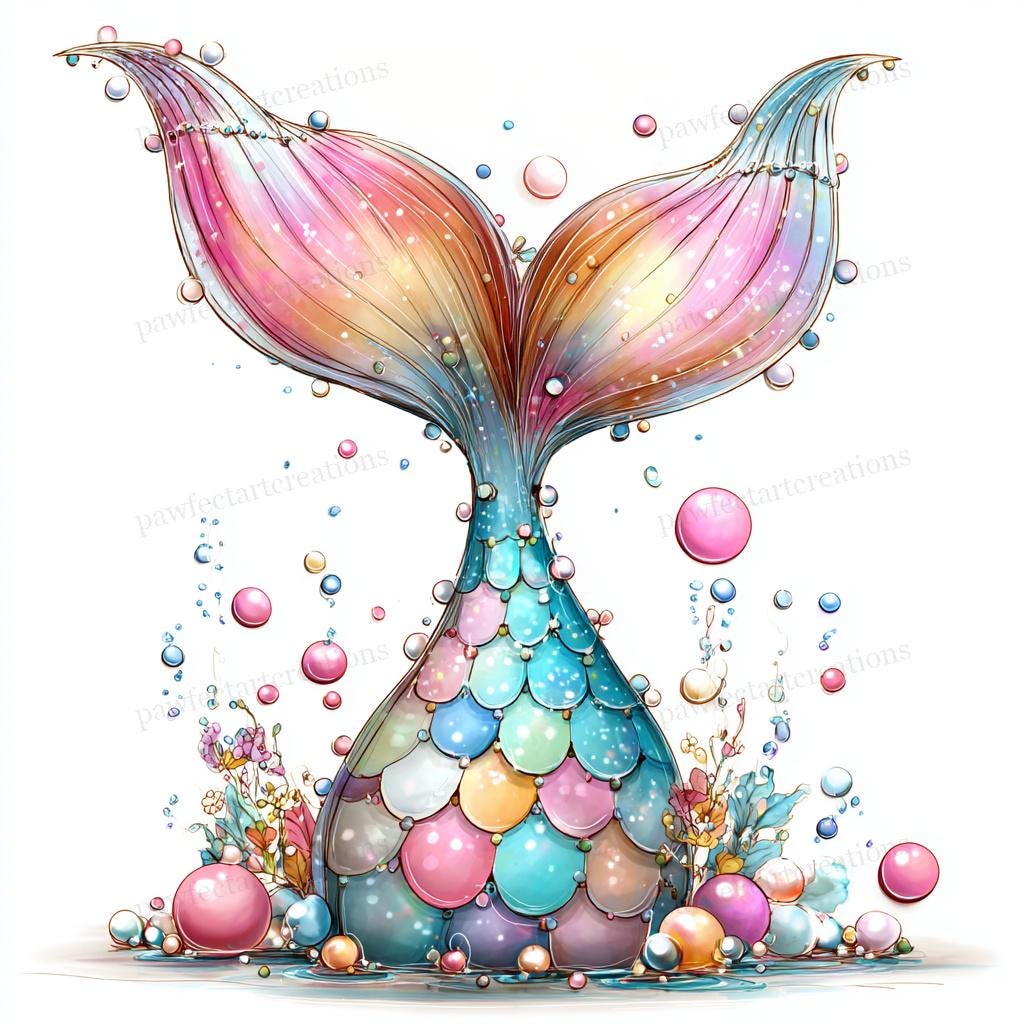 23 Whimsical Mermaid Tails Clipart, Ocean Fantasy Art, Under the Sea ...