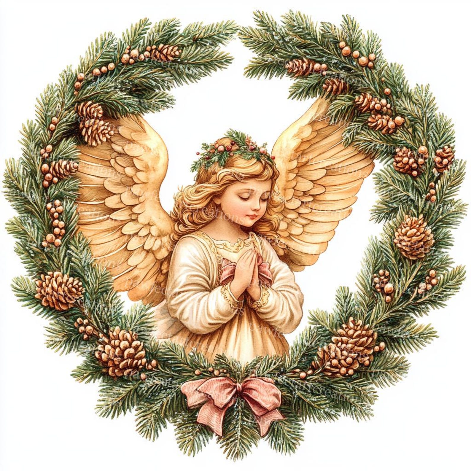 Christmas Angel Watercolor Clipart: Holiday Card & Decor (digital ...