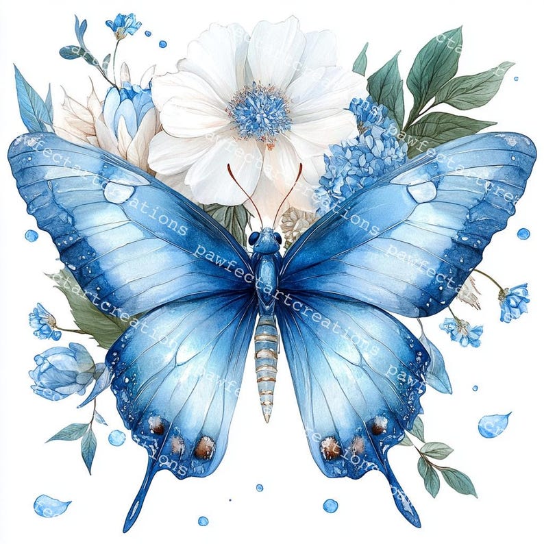 28 Floral Butterfly Clipart: Watercolor Flower Designs (JPG Digital ...