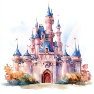 Rainbow Princess Castle Clipart: Watercolor Fairytale Jpgs (digital ...