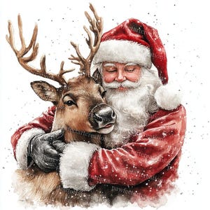 10 Santa With Deer Clipart, Christmas Card, Reindeer, Printable ...