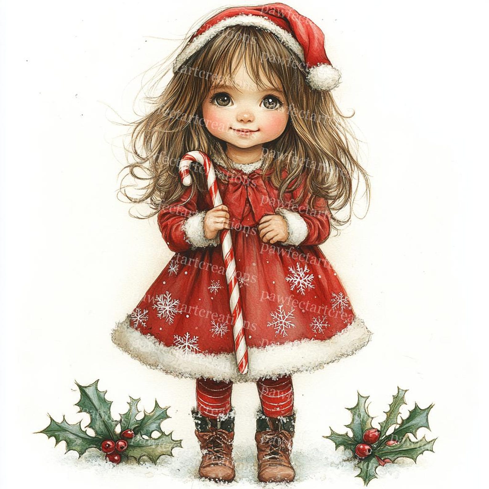 Christmas Girl Clipart: Watercolor Santa Hat Jpgs (digital Download) - Etsy