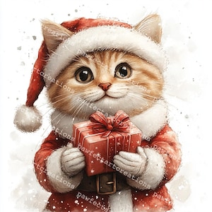 10 Cute Christmas Cat Clipart, Adorable Santa Kitten Clipart, Printable ...