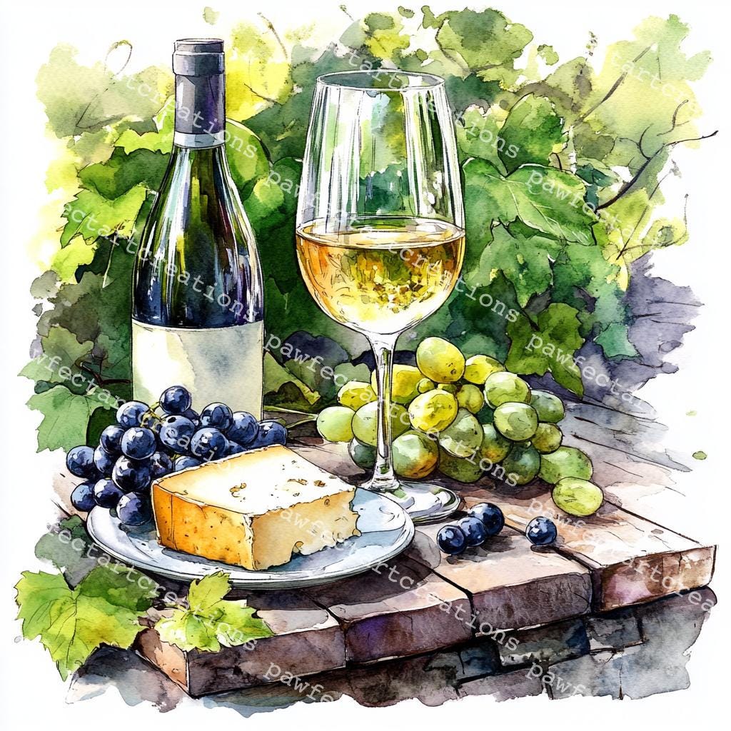 12 Wine and Cheese Clipart, Wine Glass Clipart, Printable Watercolor ...