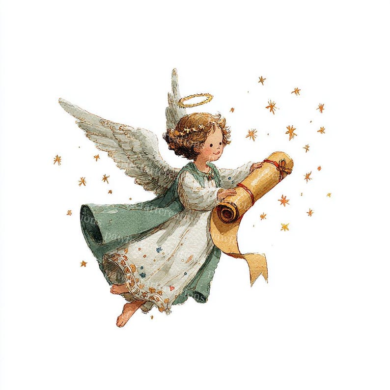 16 Christmas Angel Baby Holding Scroll Clipart, Cute Angel, Christmas ...