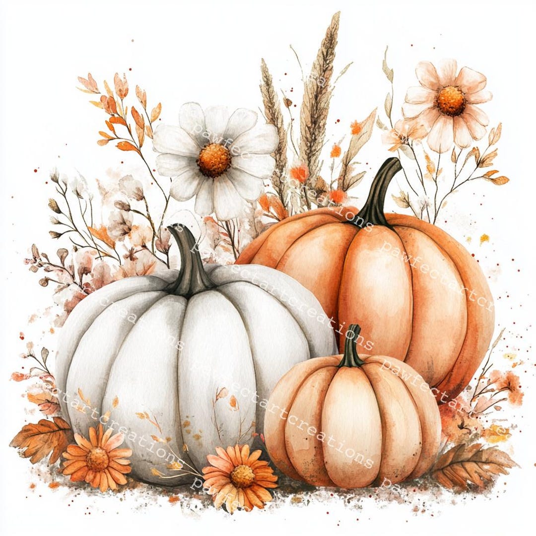 18 Floral Pumpkin Clipart, Fall Pumpkin, Fall Craft, Printable ...