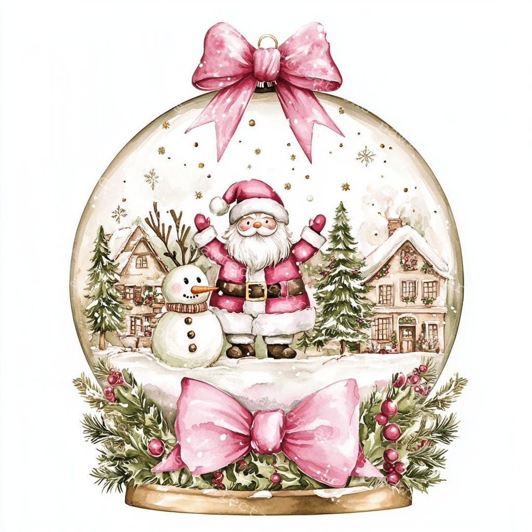 Pink Christmas Snow Globe Clipart: Watercolor Jpgs (digital Download ...