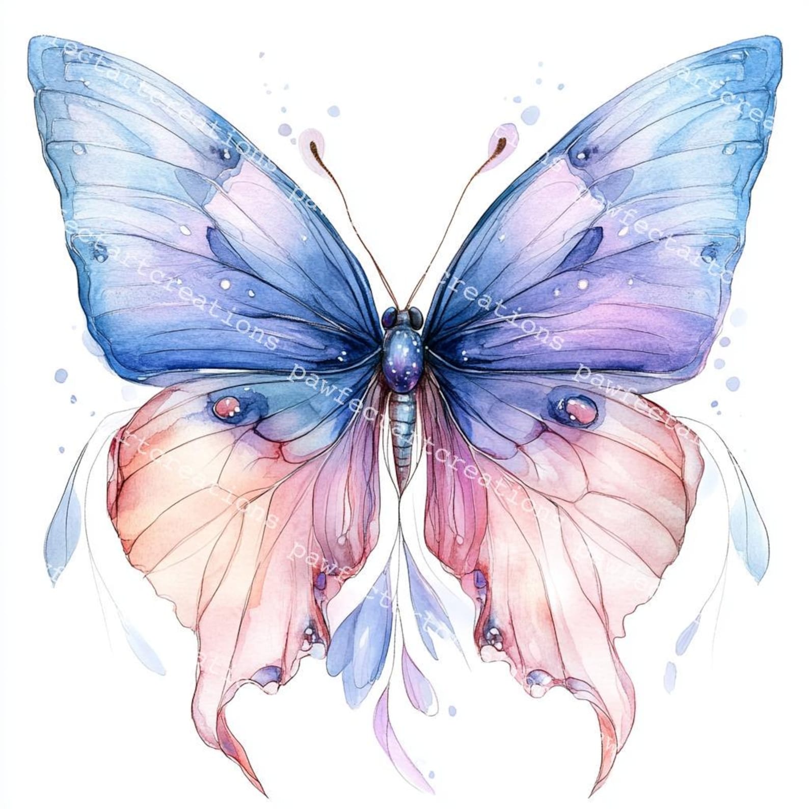 28 Floral Butterfly Clipart: Watercolor Flower Designs (JPG Digital ...