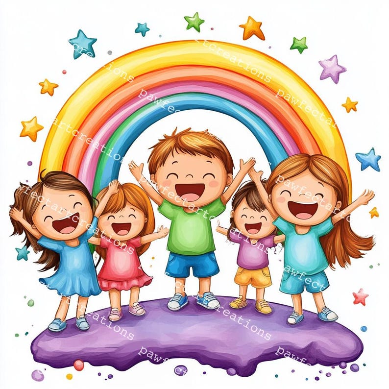 Happy Kids Watercolor Clipart: High-resolution Jpgs (digital Download ...