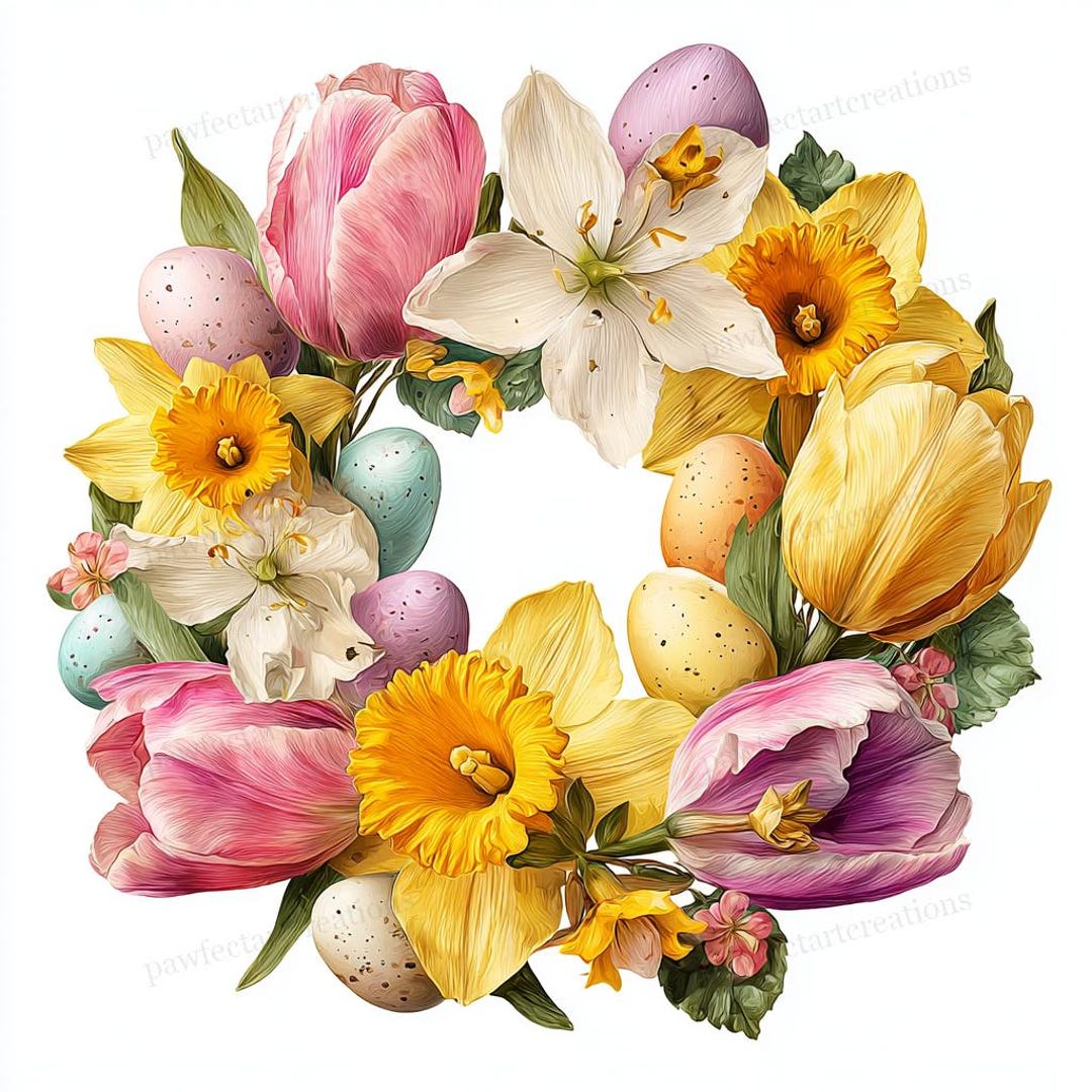 25 Easter Spring Wreath Clipart, Watercolor Floral Easter Wreaths ...