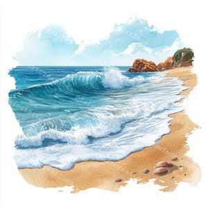 Coastal Watercolor Clipart: Beach & Ocean Art (digital Download) - Etsy