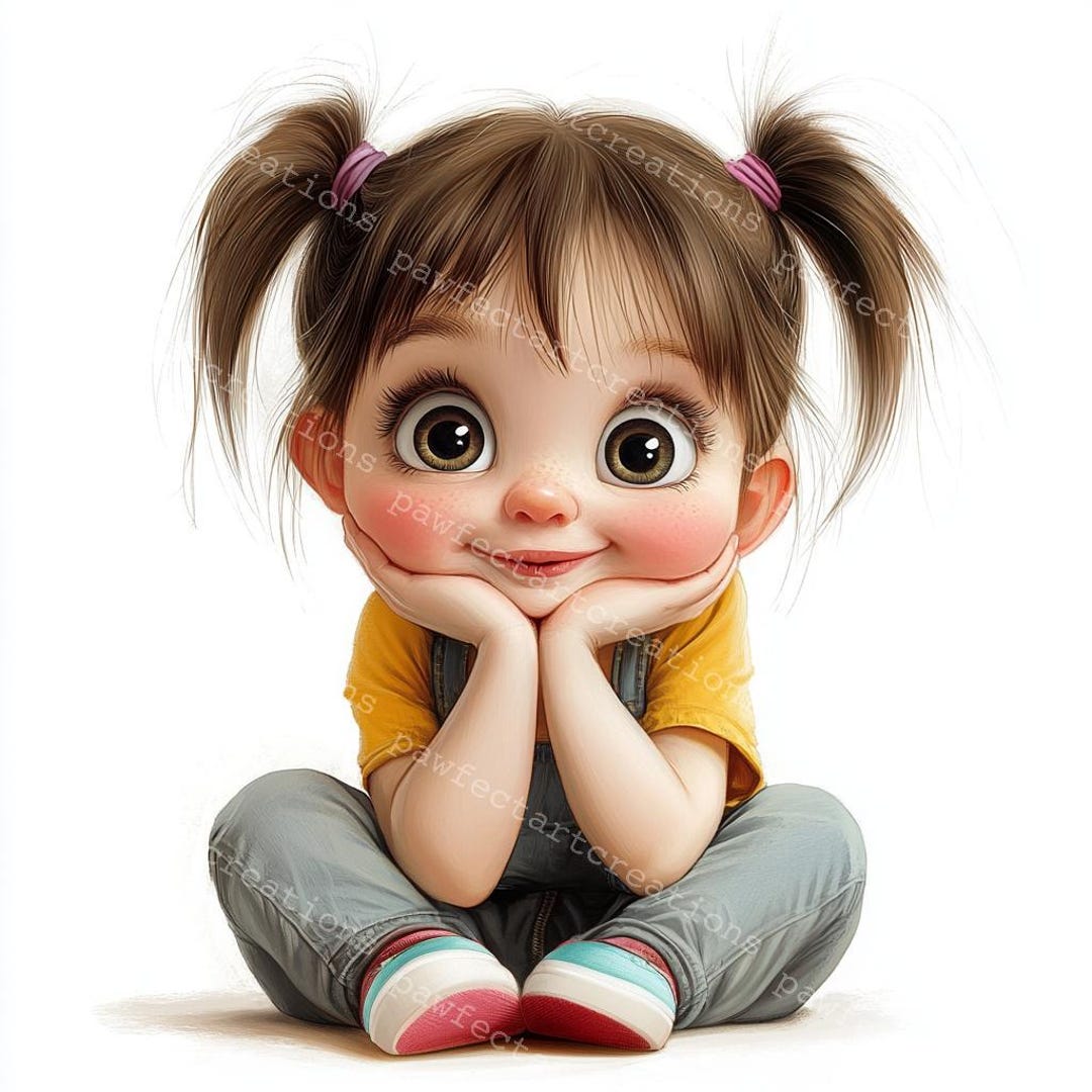 10 Cute Pigtail Girls Clipart, Funny Girl, Pigtails Hair, Printable ...