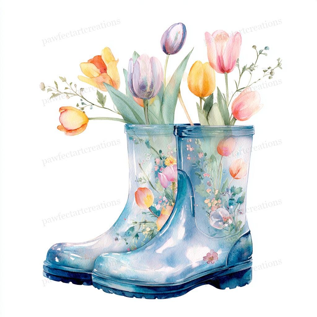20 Spring Rain Boots Clipart, Watercolor Rain Boot Bundle, Floral ...