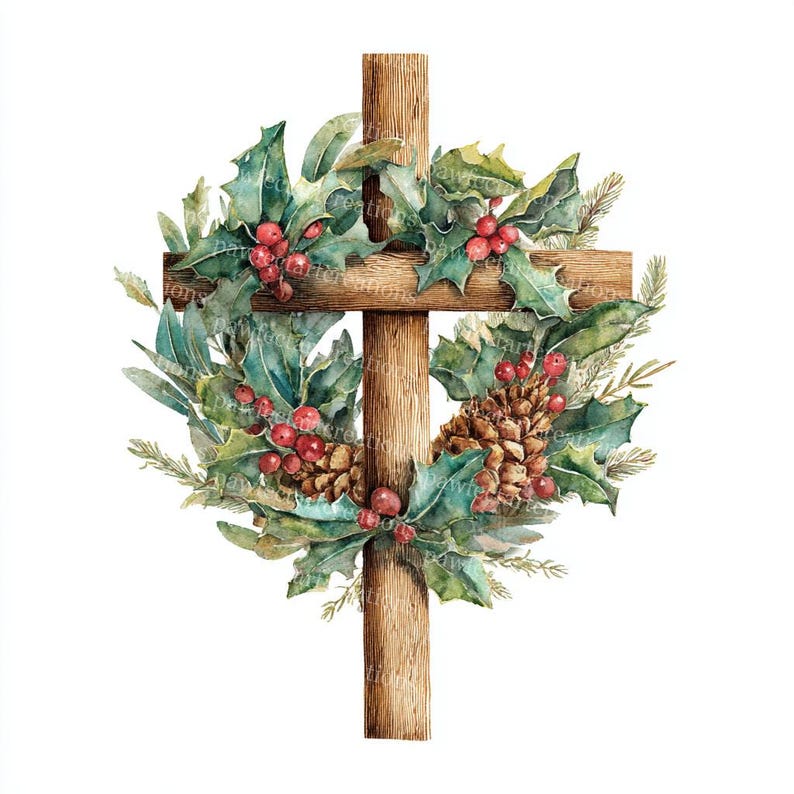 20 Christmas Cross Clipart, Christmas Card, Cross Print, Christmas ...