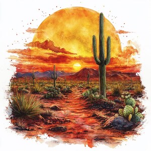 Desert Landscape Clipart: Arid Sunset Watercolor (digital Download) - Etsy