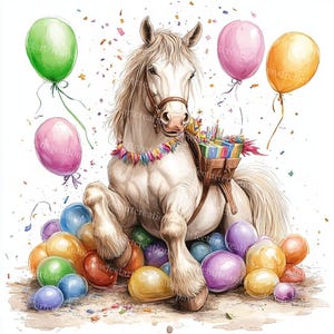 18 Funny Horse Birthday Clipart, Farm Animals Clipart, Quirky Horse ...