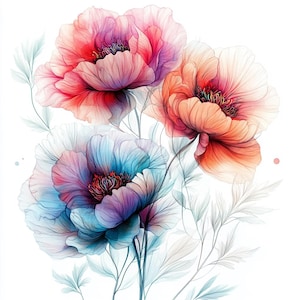 17 Abstract Peonies Flowers Clipart, Flowers Print, Peonies Art Print ...