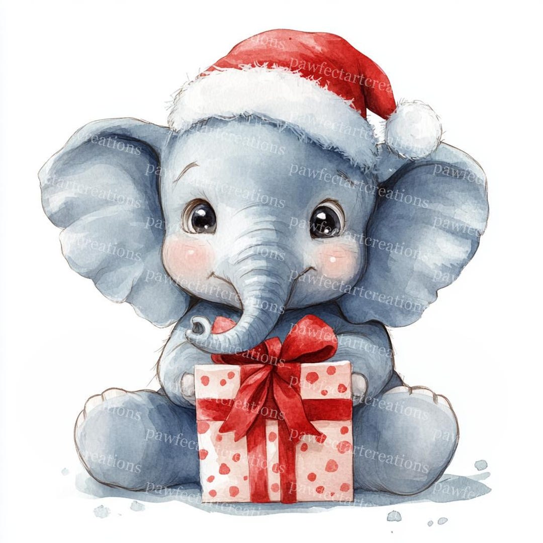 10 Christmas Baby Elephant Clipart, Winter Animals Art,cute Holiday ...