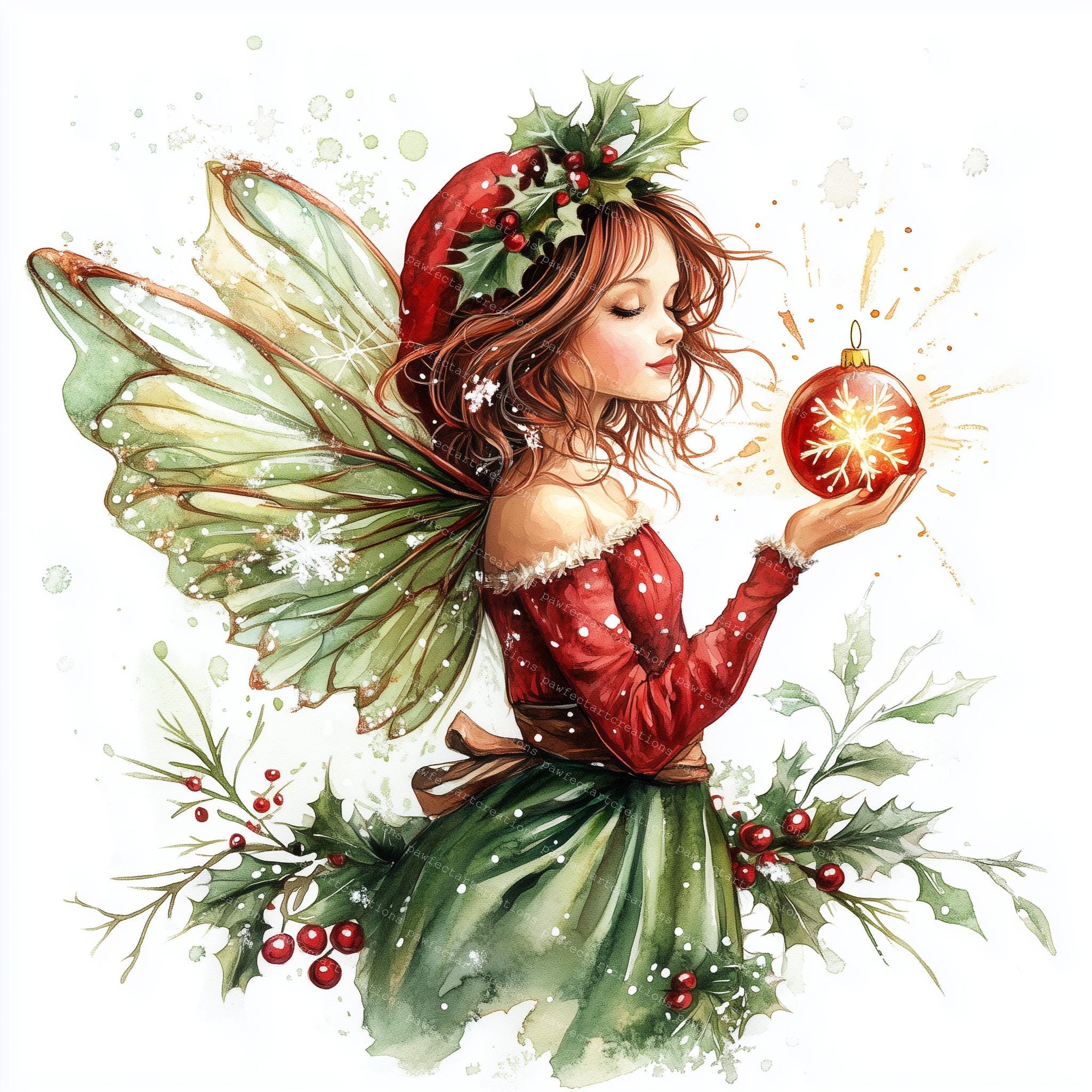 Christmas Fairy Clipart: Watercolor Winter Fairies (digital Download ...