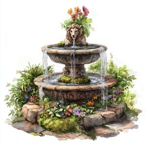 12 Garden Fountains Clipart, Floral Fountain, Floral Garden, Printable ...