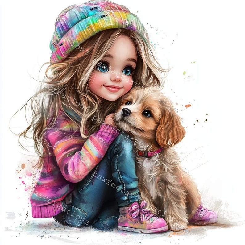 Girl With Puppy Clipart: Watercolor Dog Lover Art (digital Download) - Etsy