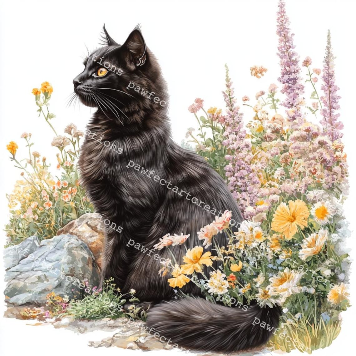30 Floral Cat Clipart, Cat Clipart, Cat Art, Card Making, Printable ...