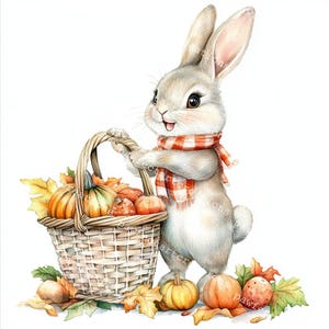 16 Harvester Bunny Clipart, Thanksgiving,set 1,cute Bunny,printable ...