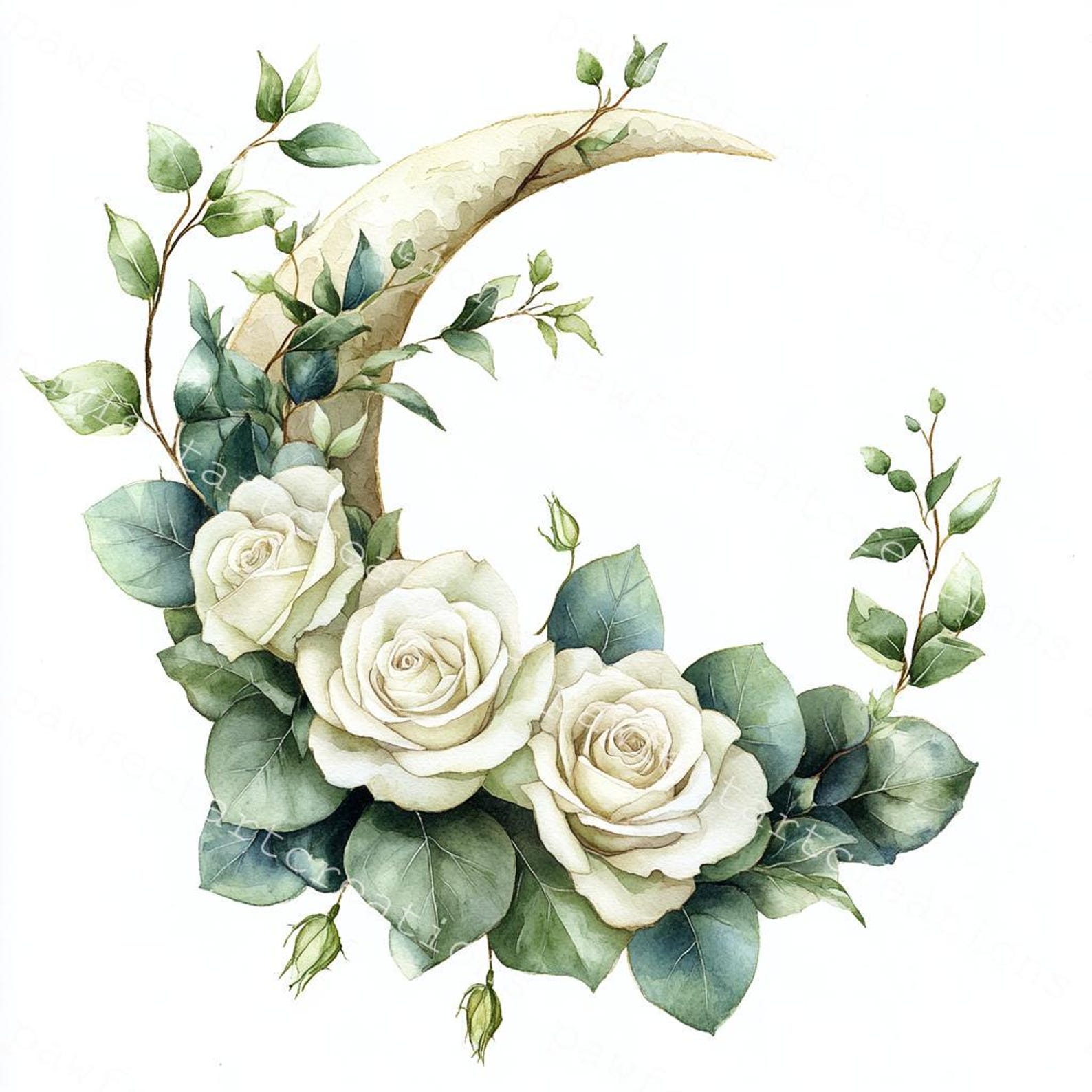 12 Floral Moon Clipart, Moon Crest Clipart,moon Sublimation,printable ...