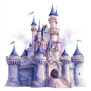 Rainbow Princess Castle Clipart: Watercolor Fairytale Jpgs (digital ...