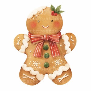 Gingerbread Man Clipart: Christmas Cookies, Watercolor Illustration ...