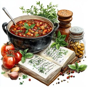 Grandma's Soup Cookbook Clipart: Watercolor Kitchen Art (digital ...