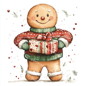 Gingerbread Man Christmas Clipart: Watercolor Jpgs for Junk Journals ...