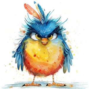 10 Grumpy Birds Clipart, Cute Fluffy Birds, Printable Watercolor, High ...
