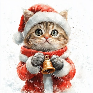 10 Cute Christmas Cat Clipart, Adorable Santa Kitten Clipart, Printable ...